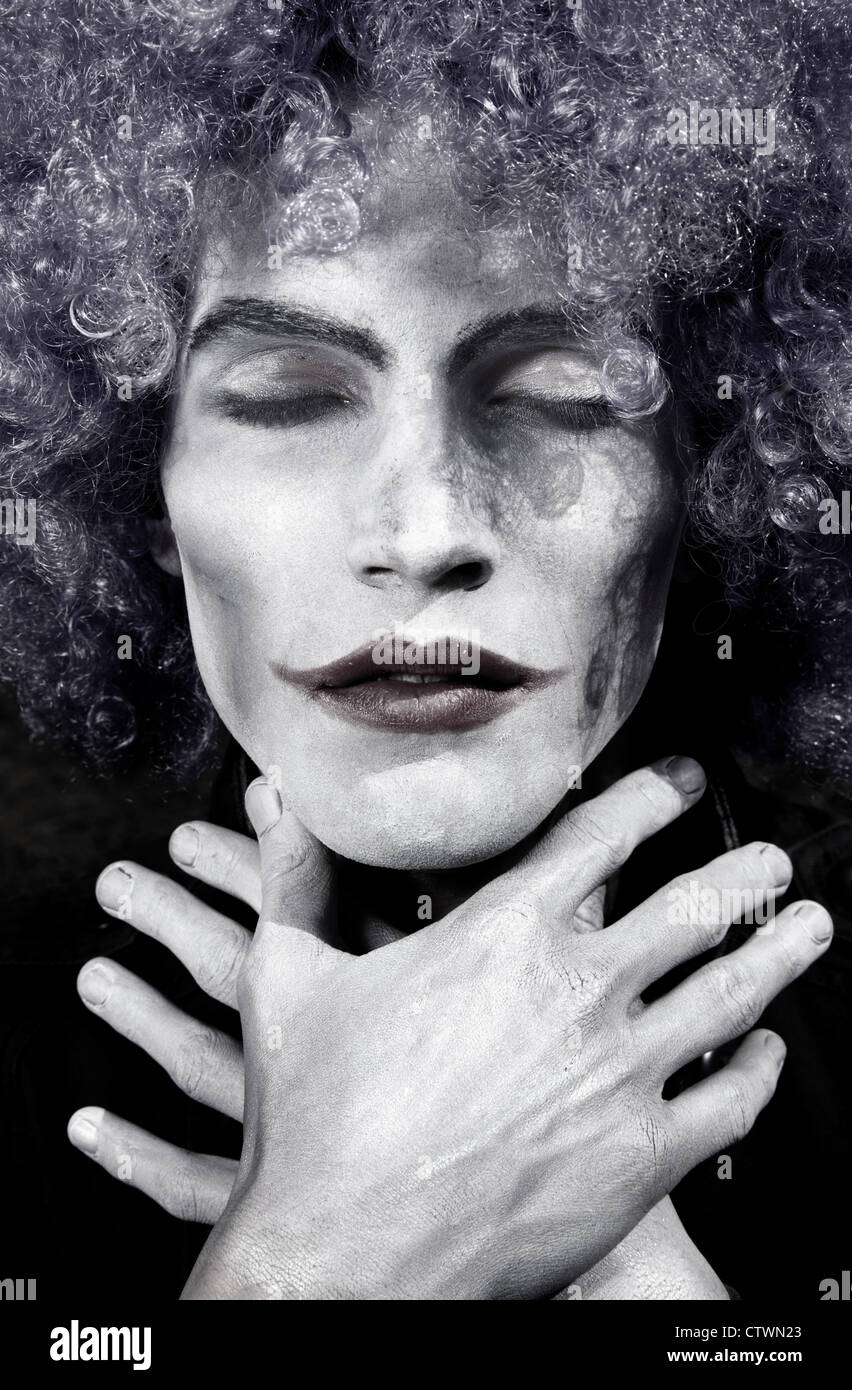 Portrait of the sad clown with closed eyes Stock Photo - Alamy