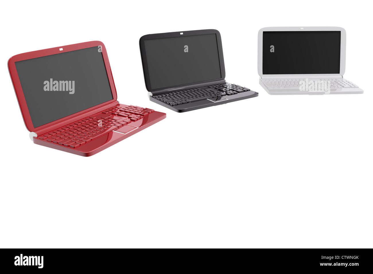 Three laptops in various colors. 3D illustration render Stock Photo - Alamy