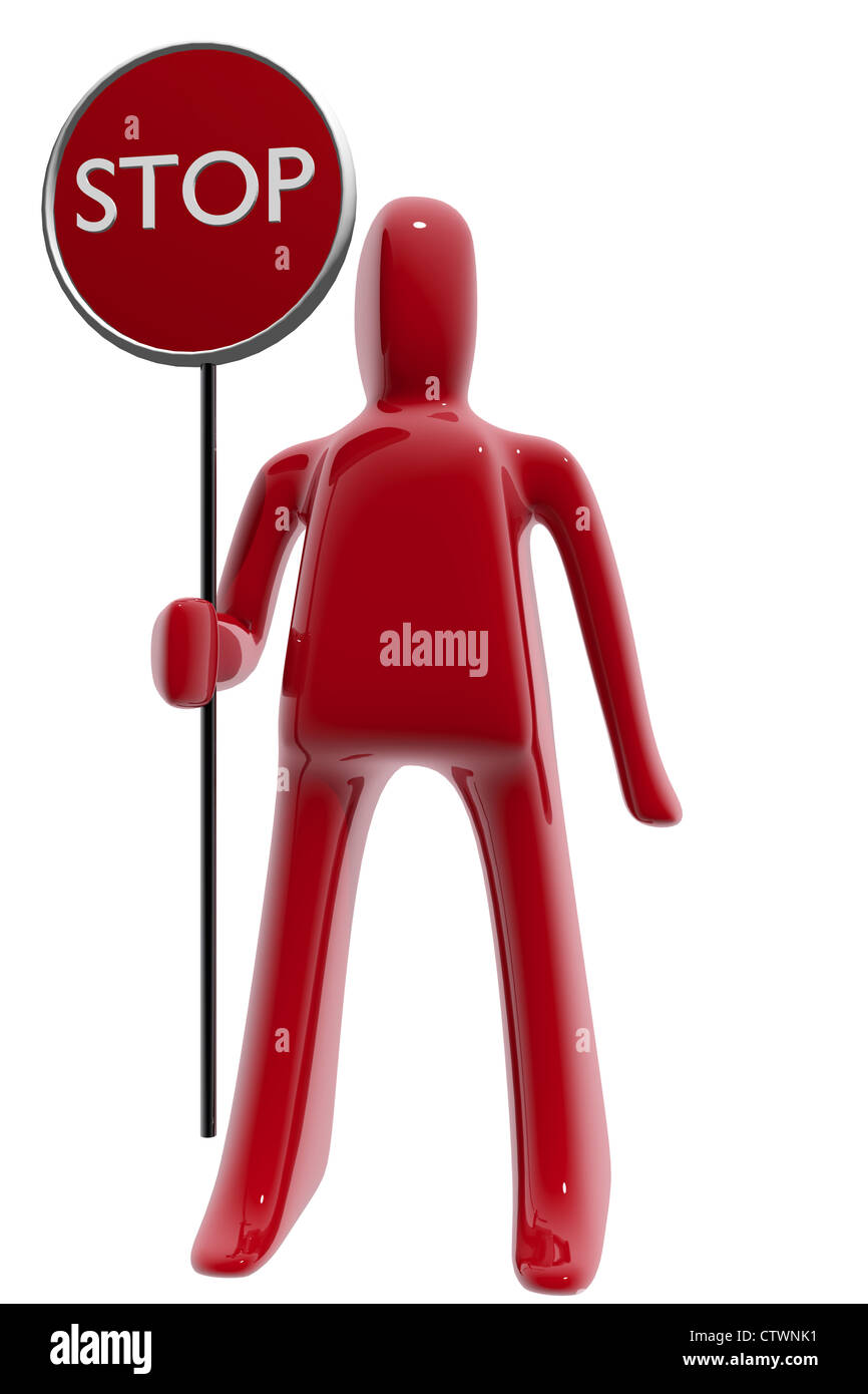 Figure with stop sign. 3D render illustration Stock Photo - Alamy