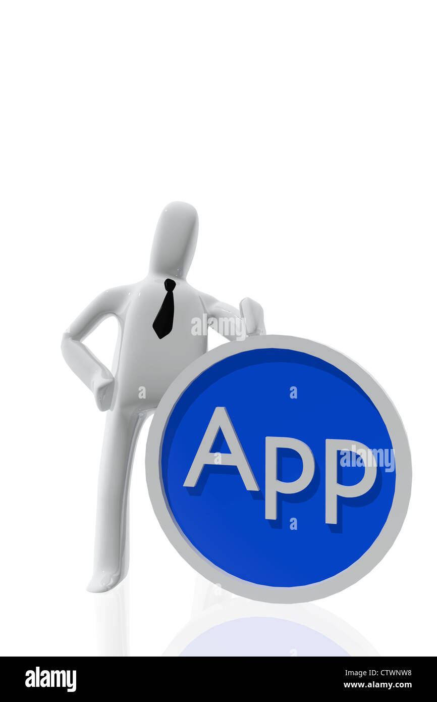 Figure with App icon. 3D illustration render Stock Photo - Alamy