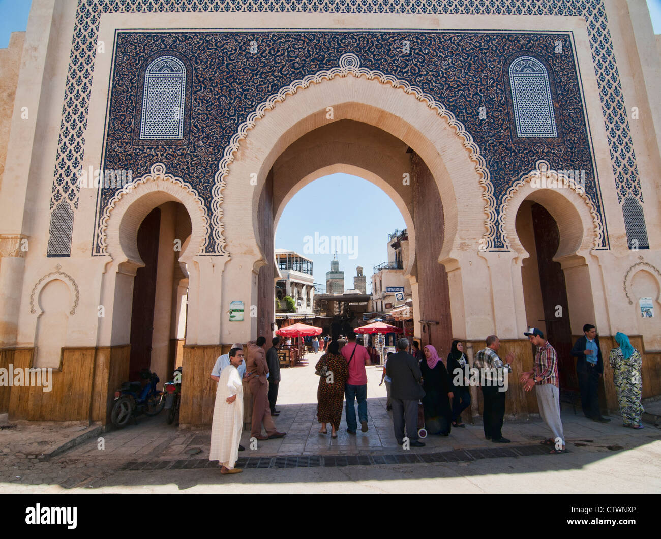 Bab Bou Jeloud entry gate into the ancient medina of Fes, Morocco Stock ...
