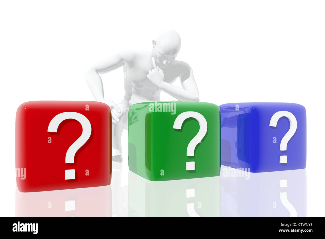 Person trying to decide between three options. 3D illustration render ...