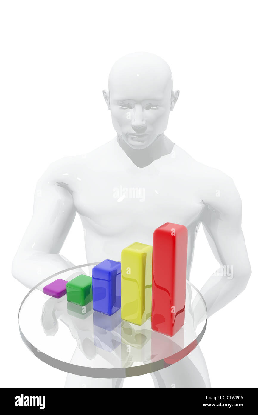 Man presenting business graphic results. 3D render illustration Stock ...