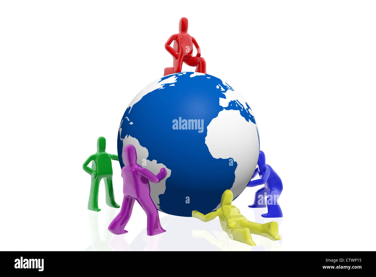 Group of figures and world globe. 3D render illustration Stock Photo ...