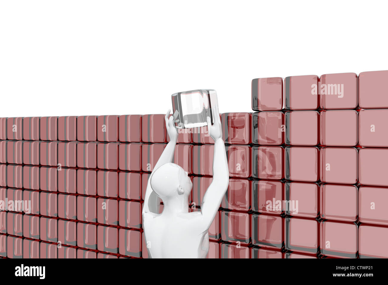 Man building a wall with cubes. 3D illustration render Stock Photo - Alamy