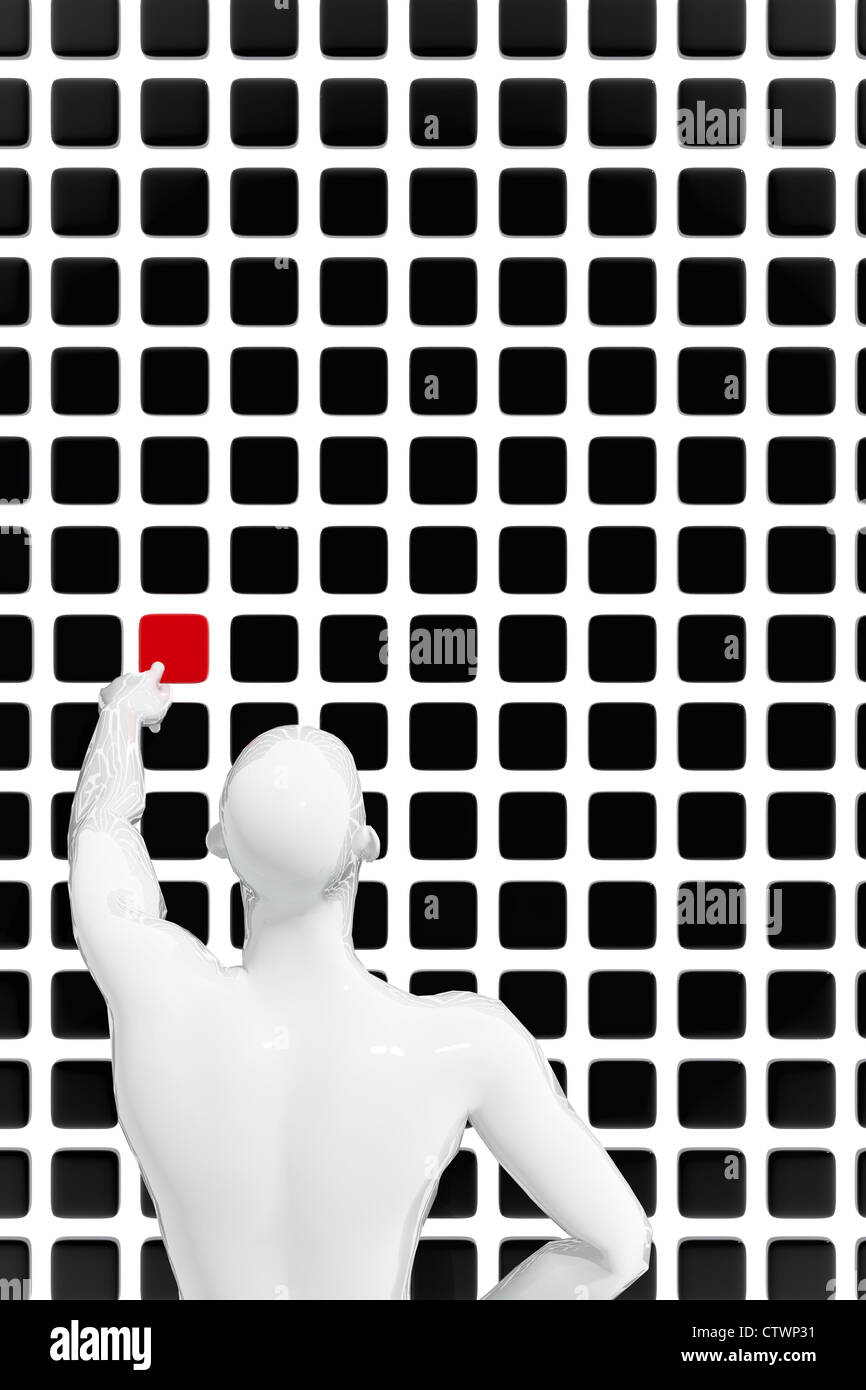 Man selecting a product in a wall. 3D illustration render Stock Photo ...