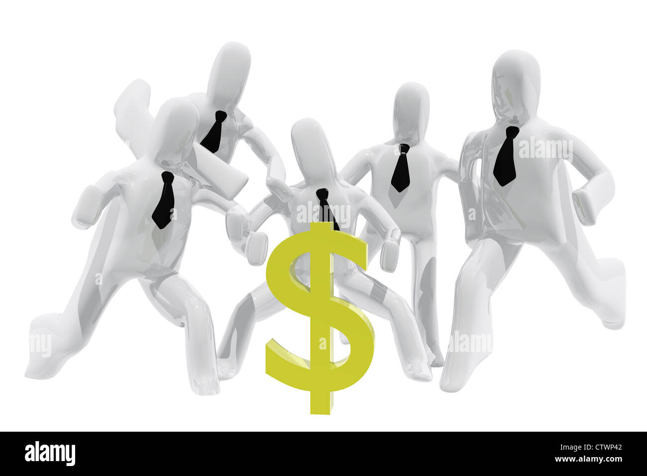 Group of executives chasing dollar sign. 3D illustration render Stock ...