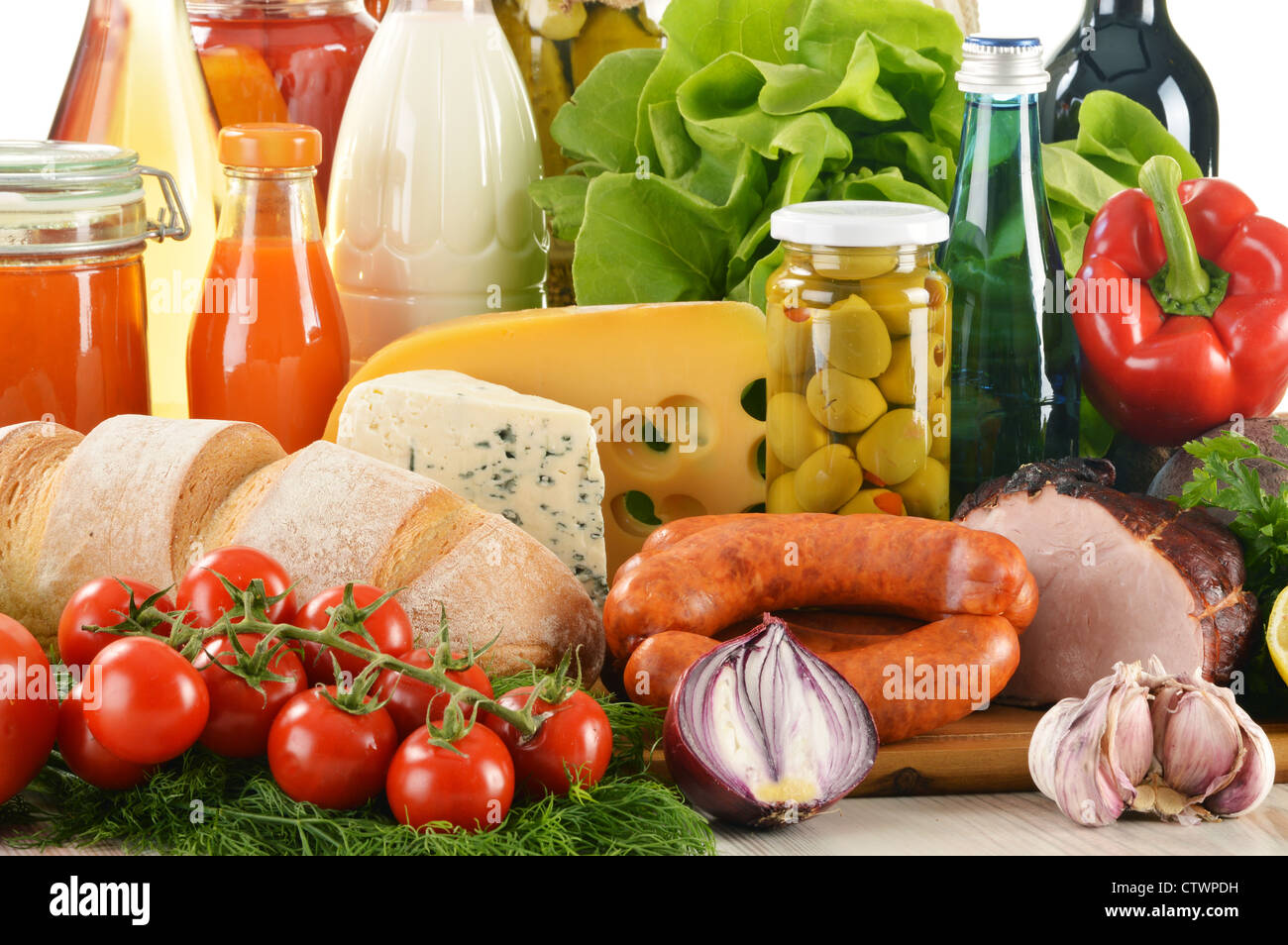 Composition with variety of grocery products including vegetable ...