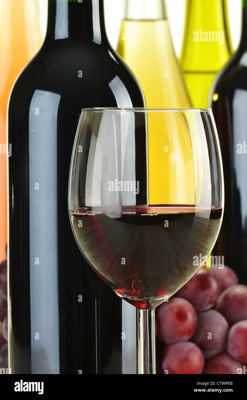 Composition with bottles of wine of different sort Stock Photo - Alamy