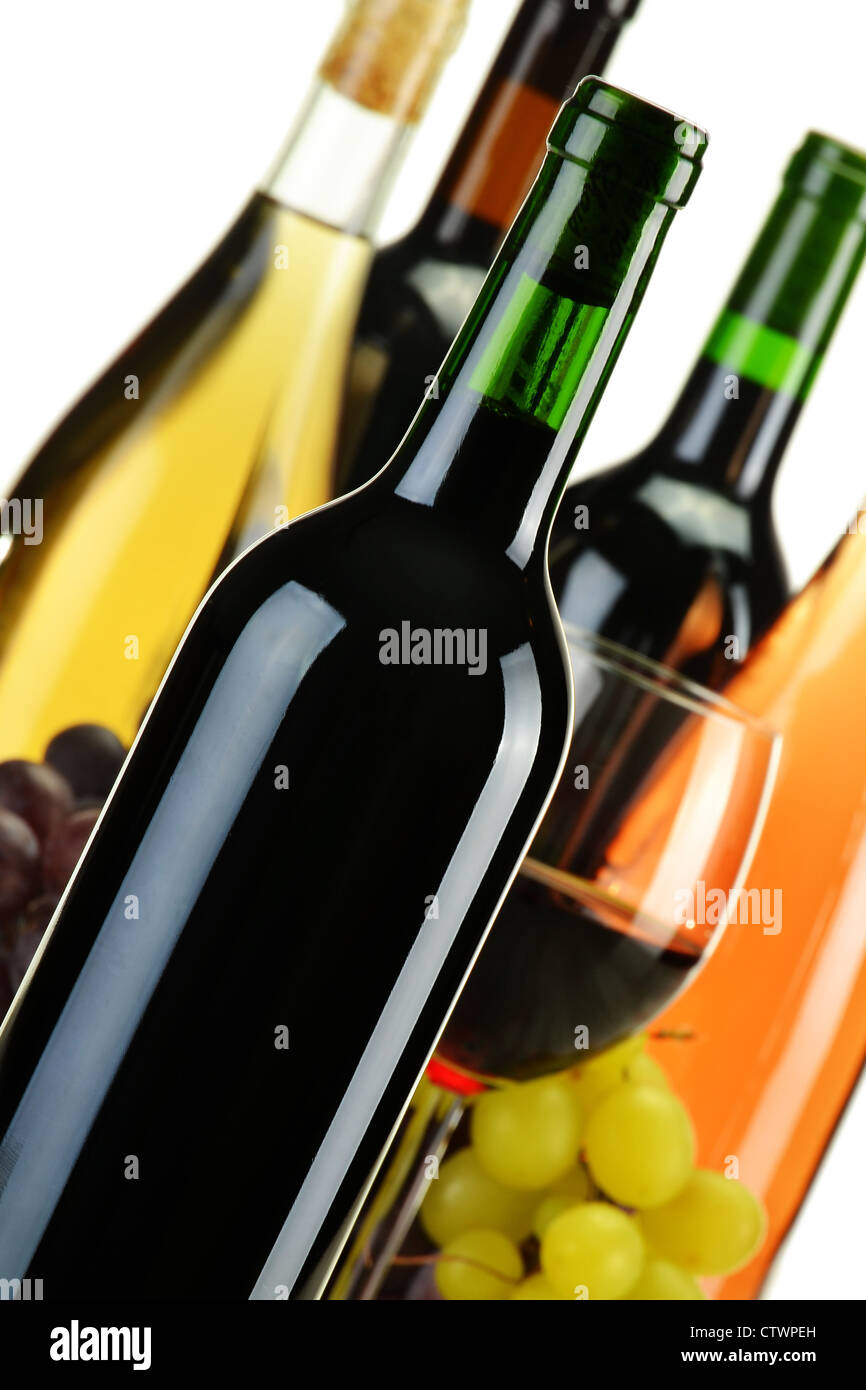 Composition with bottles of wine of different sort Stock Photo - Alamy