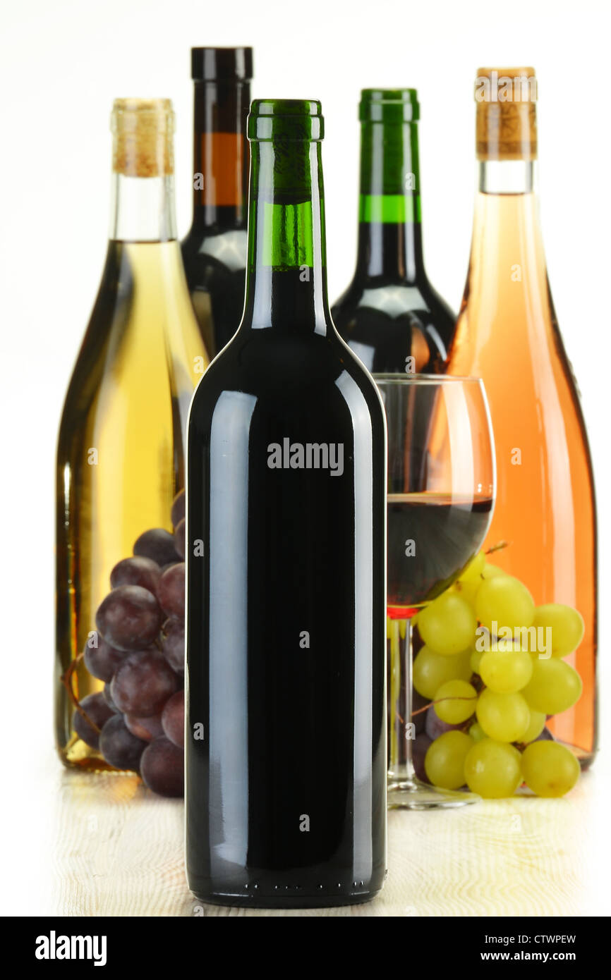 Composition with bottles of wine of different sort Stock Photo - Alamy
