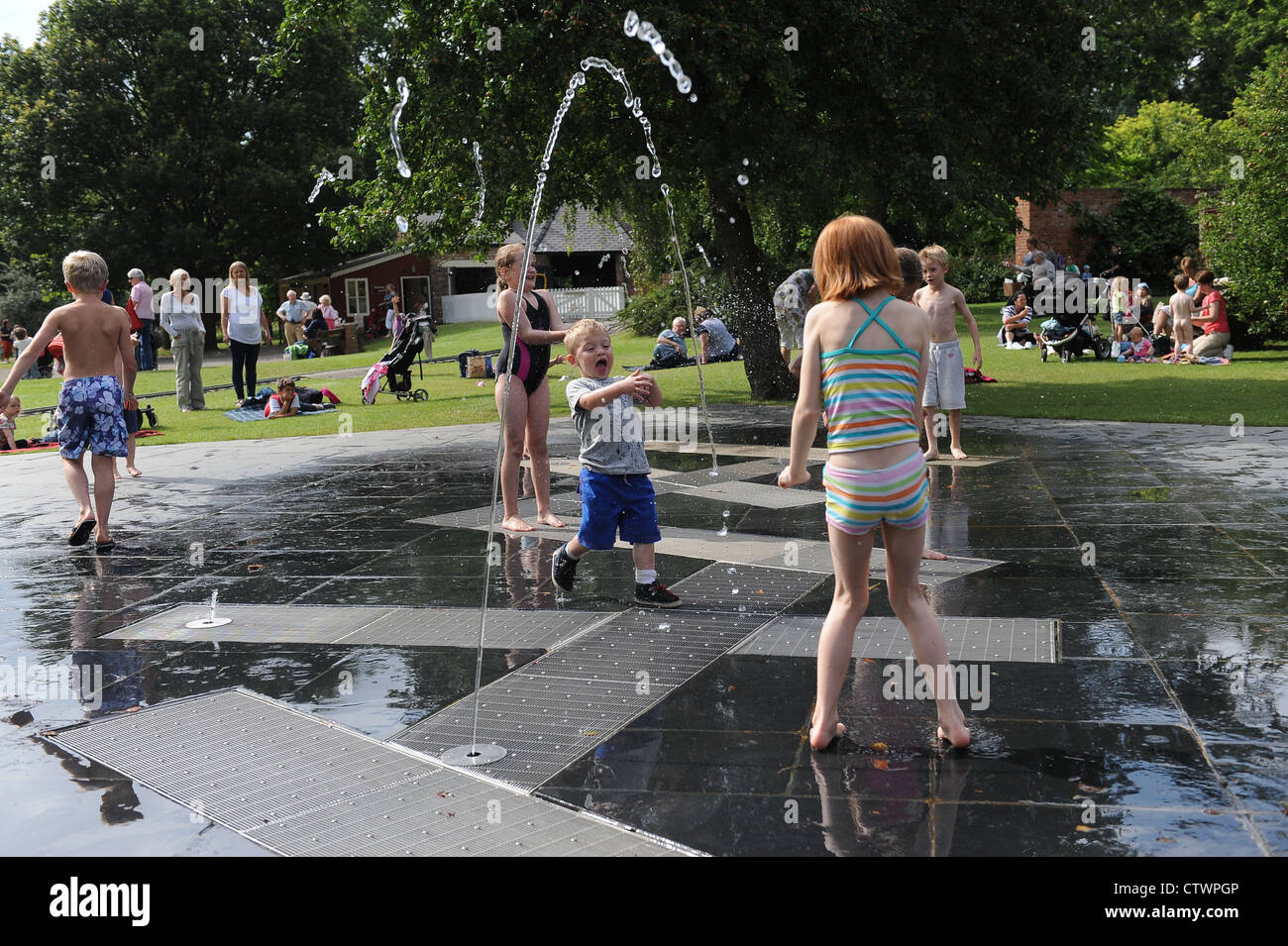 Newby hall water fountain playground, North yorkshire , Uk Stock Photo ...