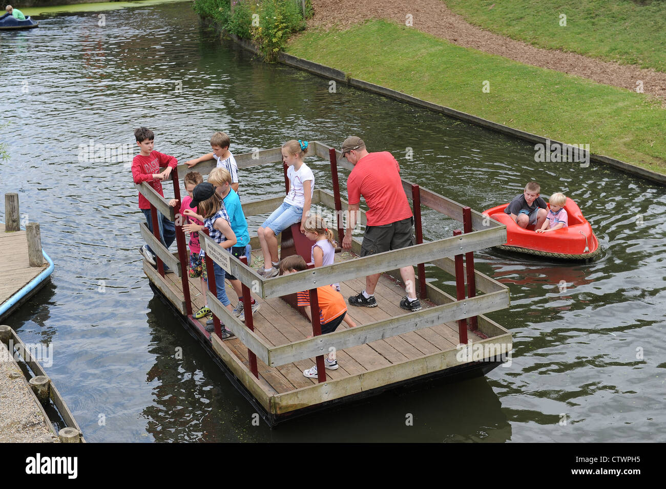 children sailing wooden raft at newby hall in north yorkshire uk Stock ...