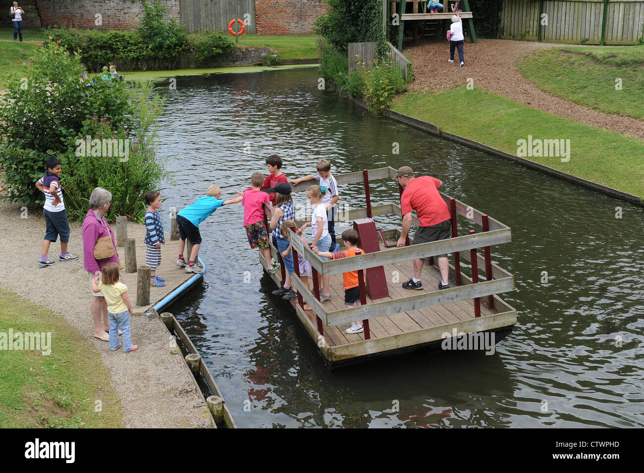 children sailing wooden raft at newby hall in north yorkshire uk Stock ...