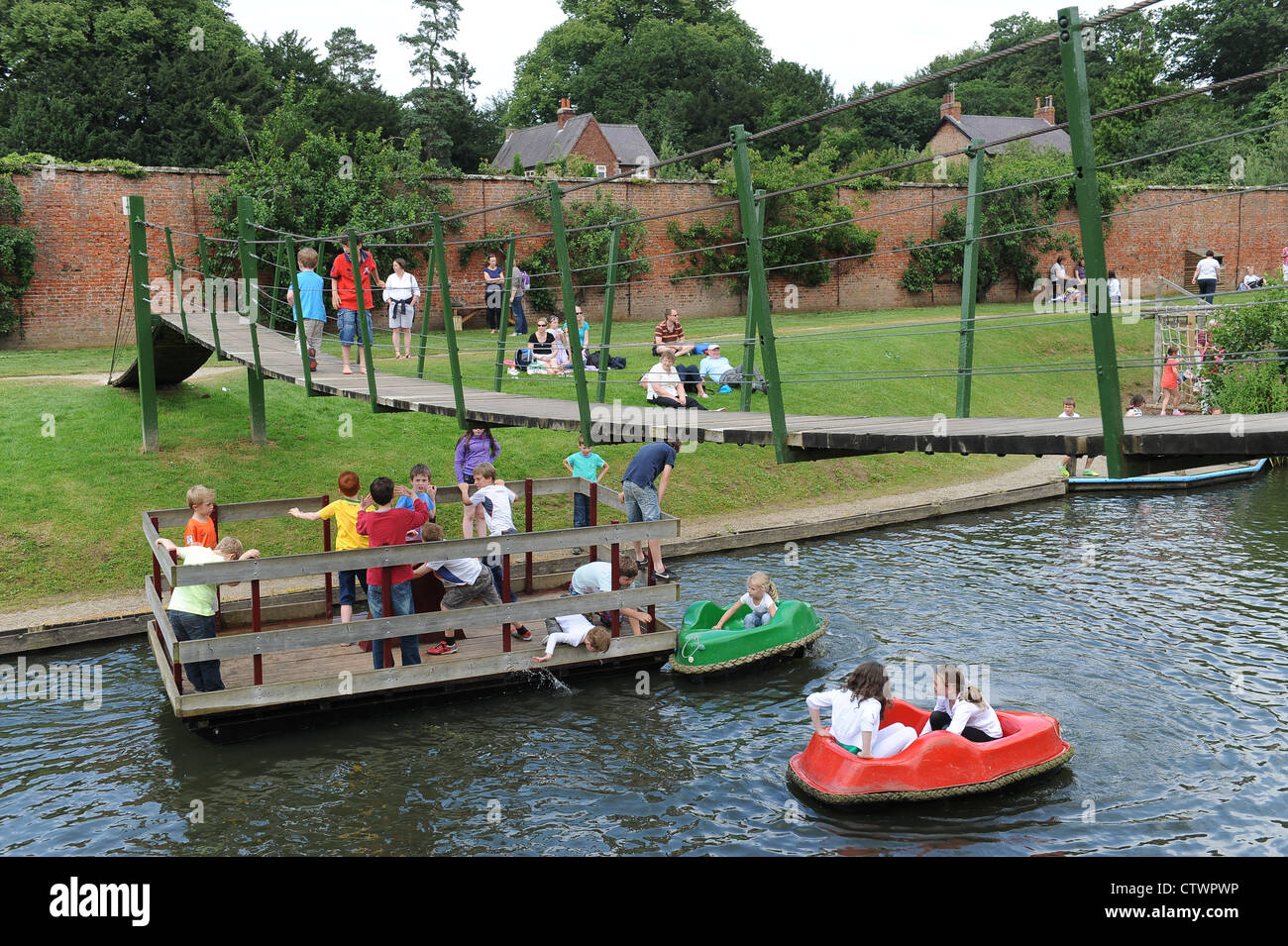 children sailing wooden raft at newby hall in north yorkshire uk Stock ...