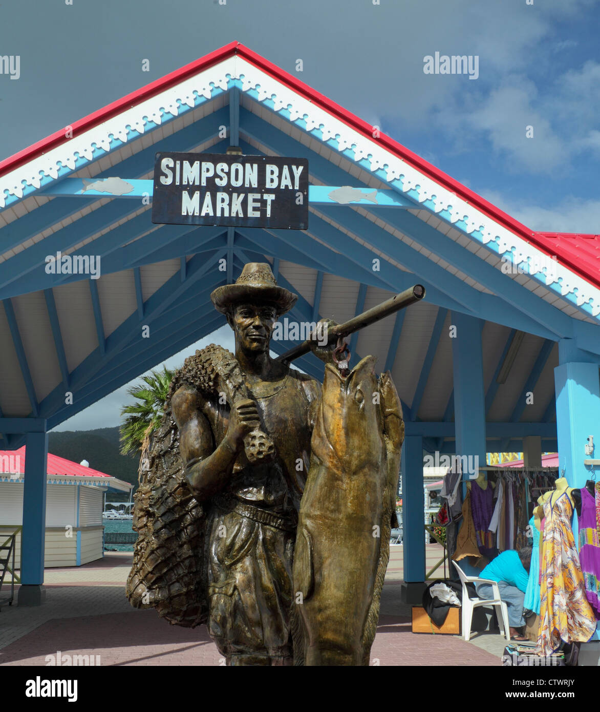 Bronze sculpture in front of the Simpson Bay Market in St. Maarten ...