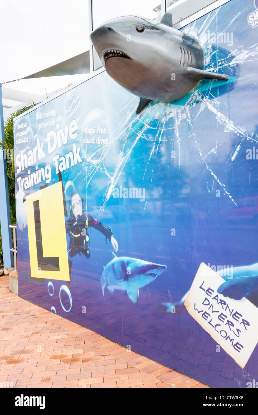 Billboards advertising Underwater World's Diving with Sharks experience ...
