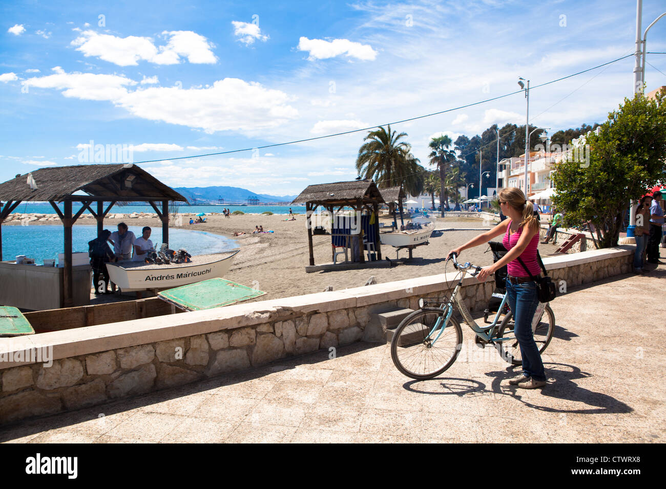Cycling along the seafront Malaga Spain Stock Photo - Alamy