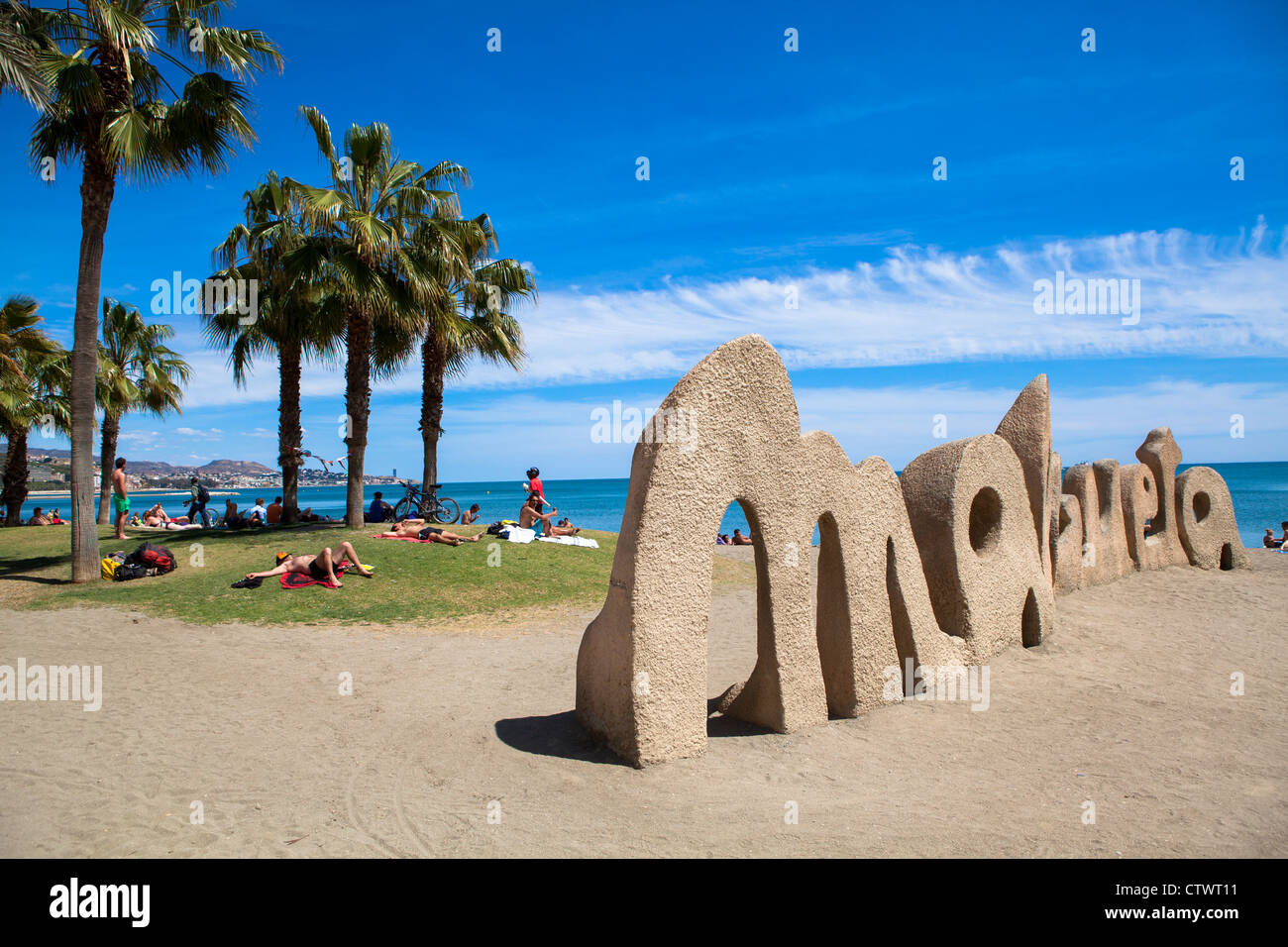 malagueta beach seafront promanade Malaga Spain Stock Photo - Alamy