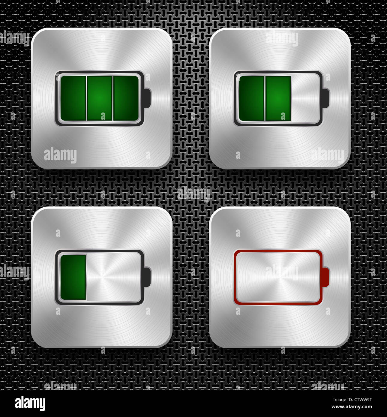 Set of battery level indicators over metallic textured background Stock ...