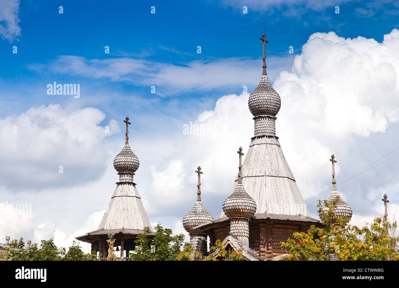 wooden churches of Russia under blue sky Stock Photo - Alamy