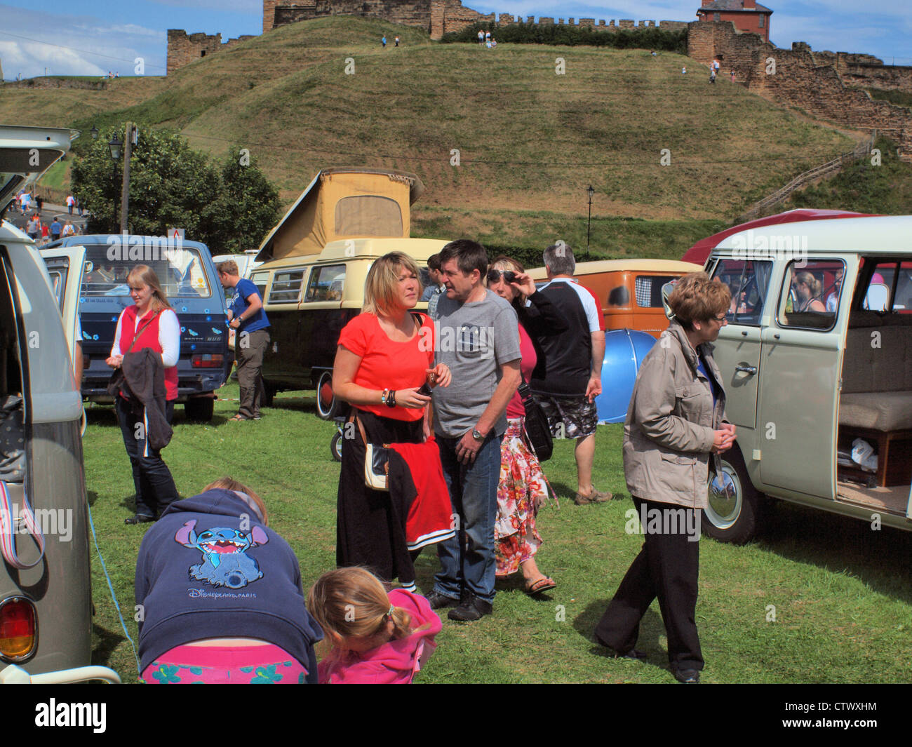 Crowds of people gathering at a vintage Volkswagen classic car and van ...