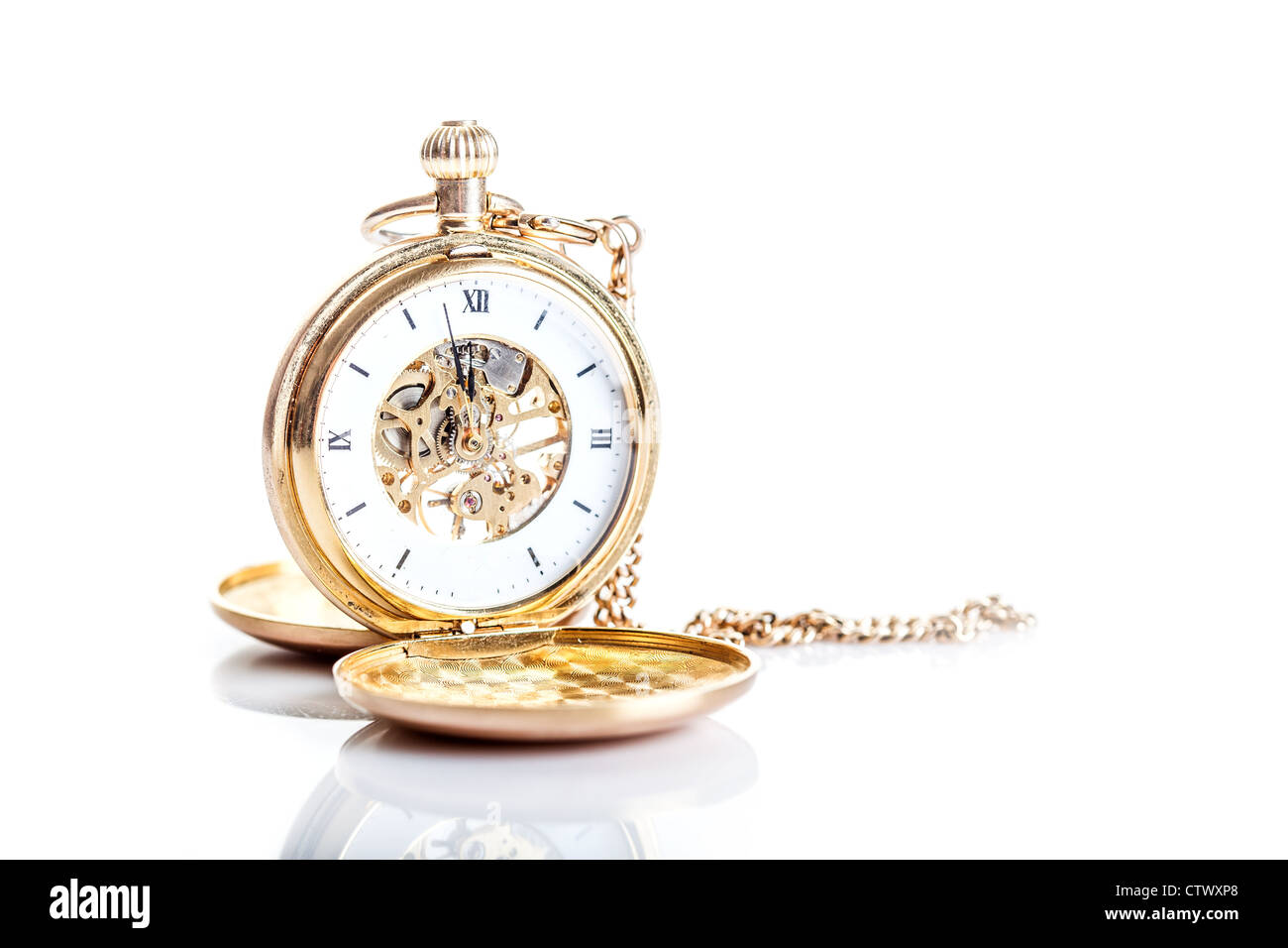 Photo of opened old vintage pocket clock against the white background ...