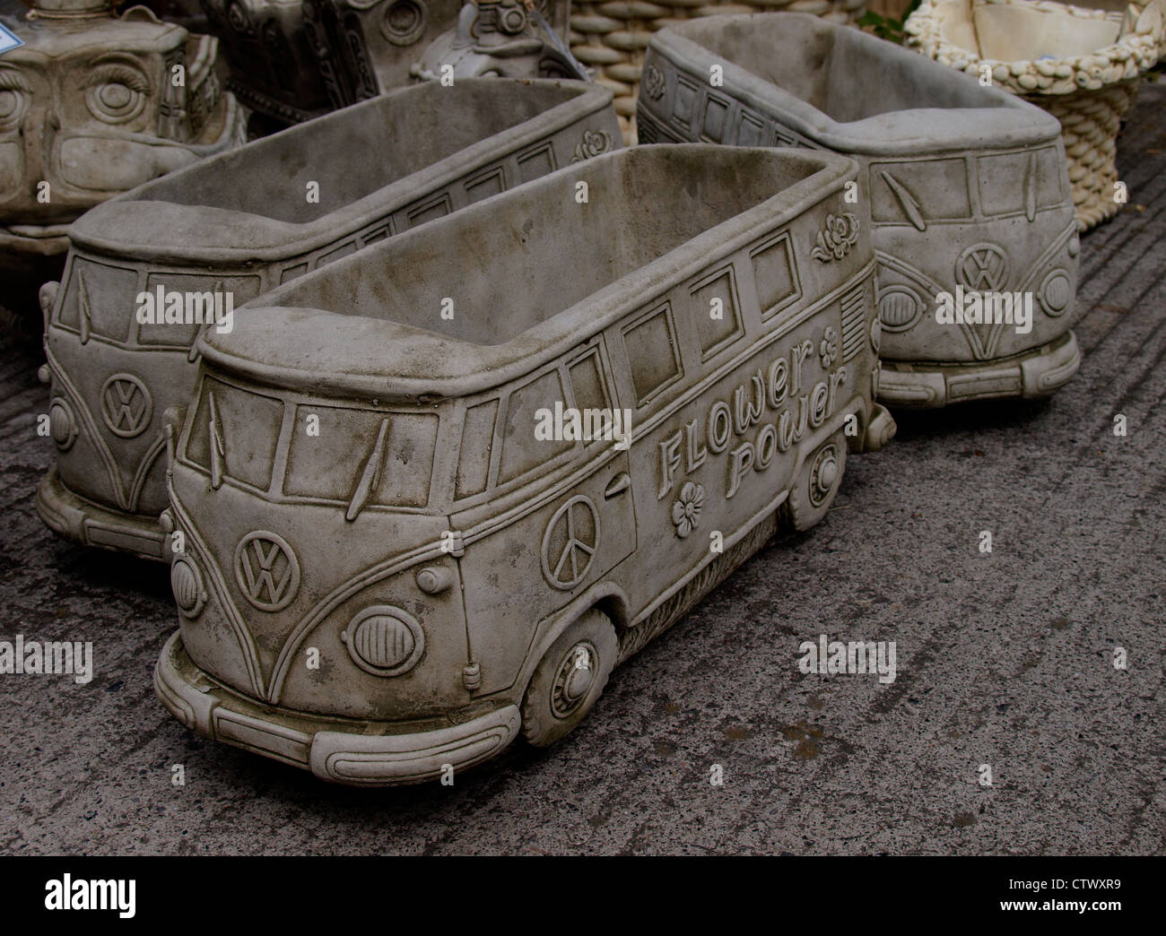 VW camper flower planters, UK Stock Photo - Alamy