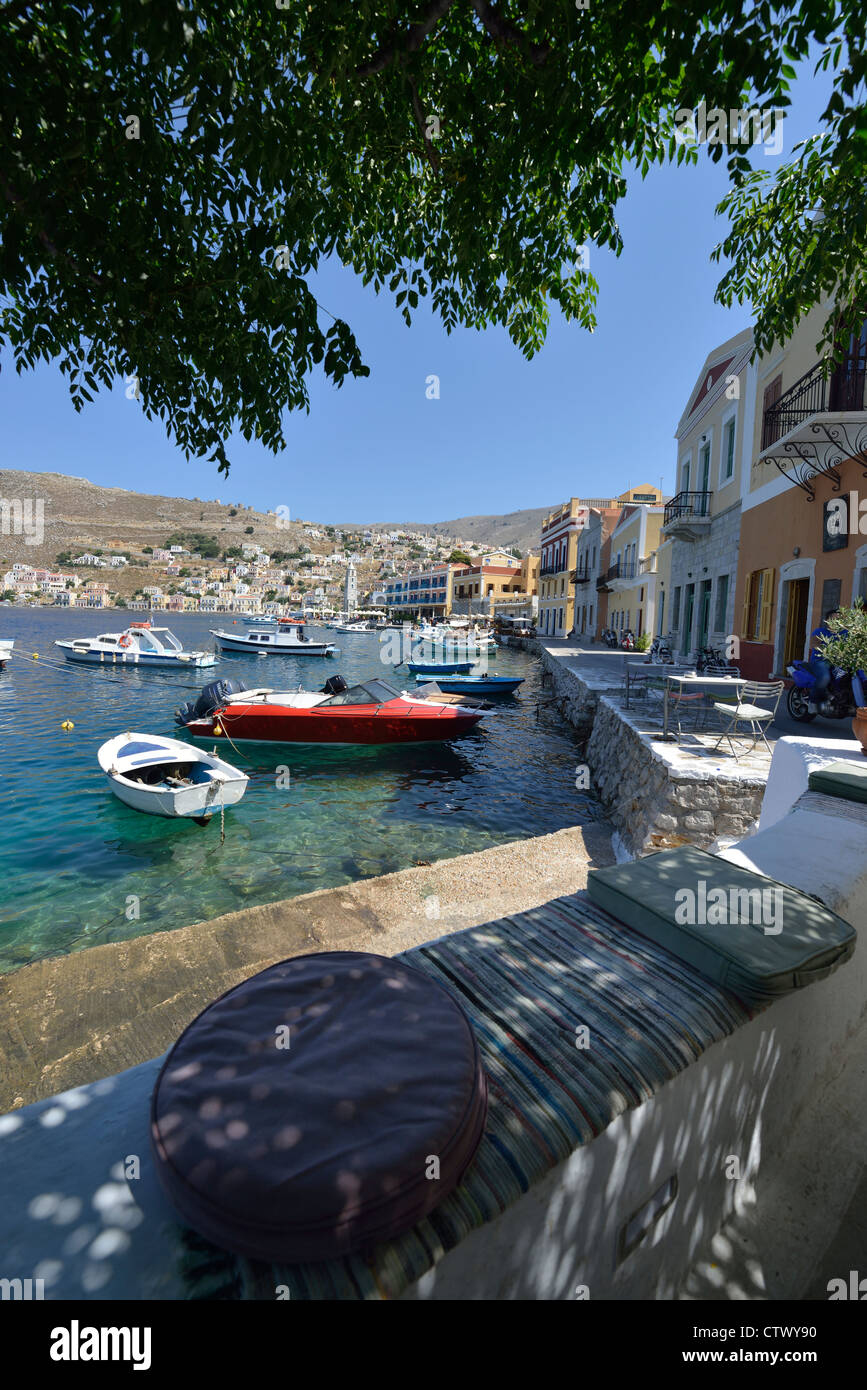 A pleasant bar in the Harani quay of the port of Yialos; Symi ...