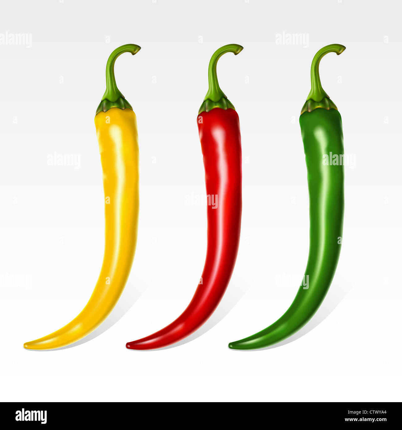 Set of three peppers on the white background Stock Photo - Alamy