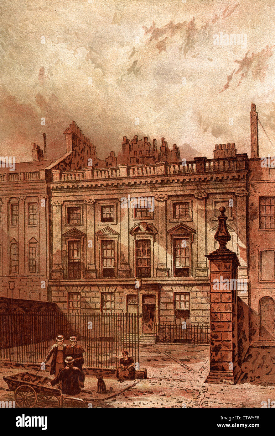Vintage picture of old London. Lindsey or Ancaster House, Lincoln's Inn ...