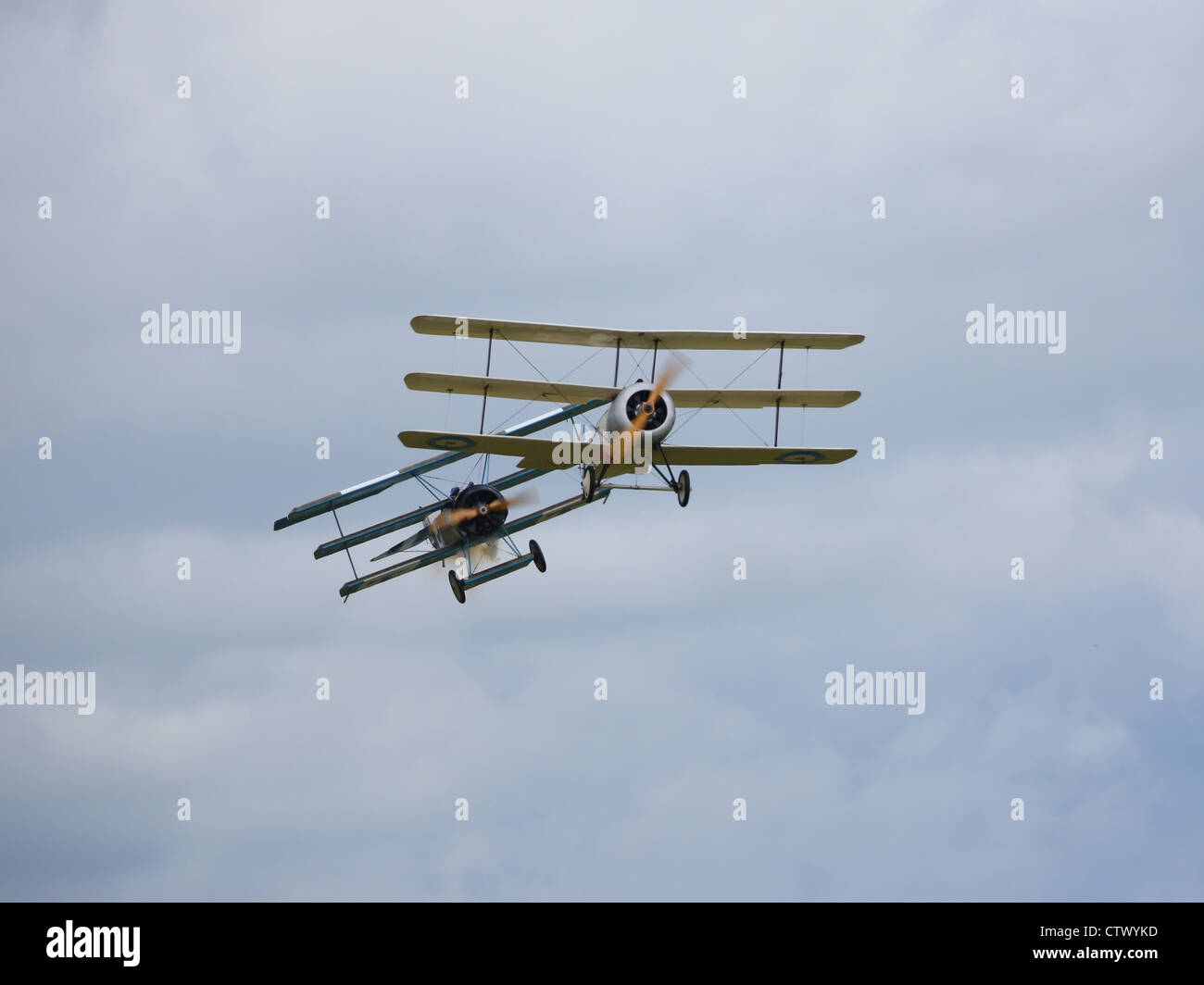 German Fokker triplane Great War fighter aircraft pursues British ...