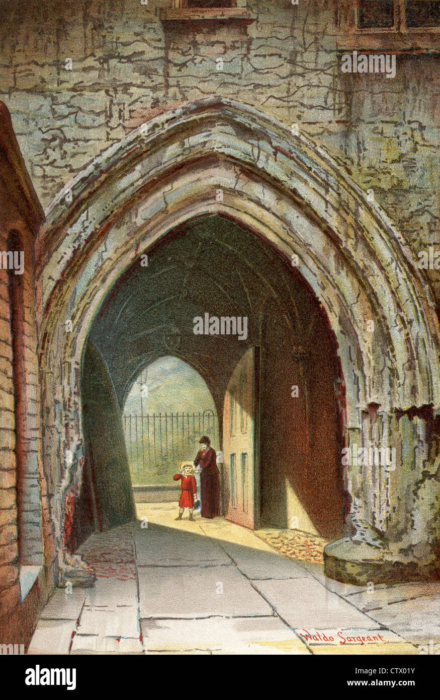 Vintage picture of old London. Inner Gateway, Dean's Yard, Westminster ...