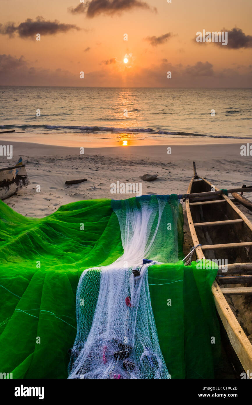 Fishing dugout before the sunset in the great south of Madagascar Stock ...
