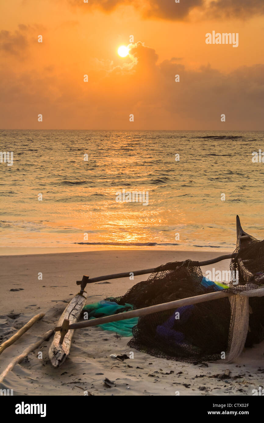 Fishing dugout before the sunset in the great south of Madagascar Stock ...