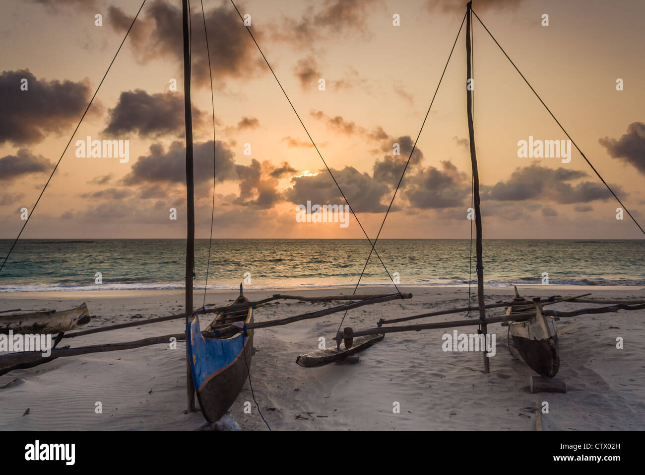 Fishing dugout before the sunset in the great south of Madagascar Stock ...