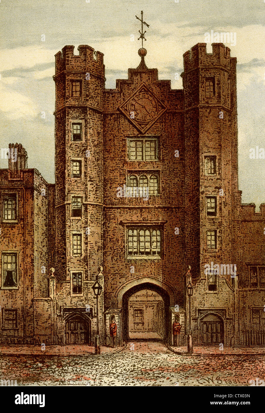 Vintage picture of old London. Gateway, Saint James' Palace. After ...