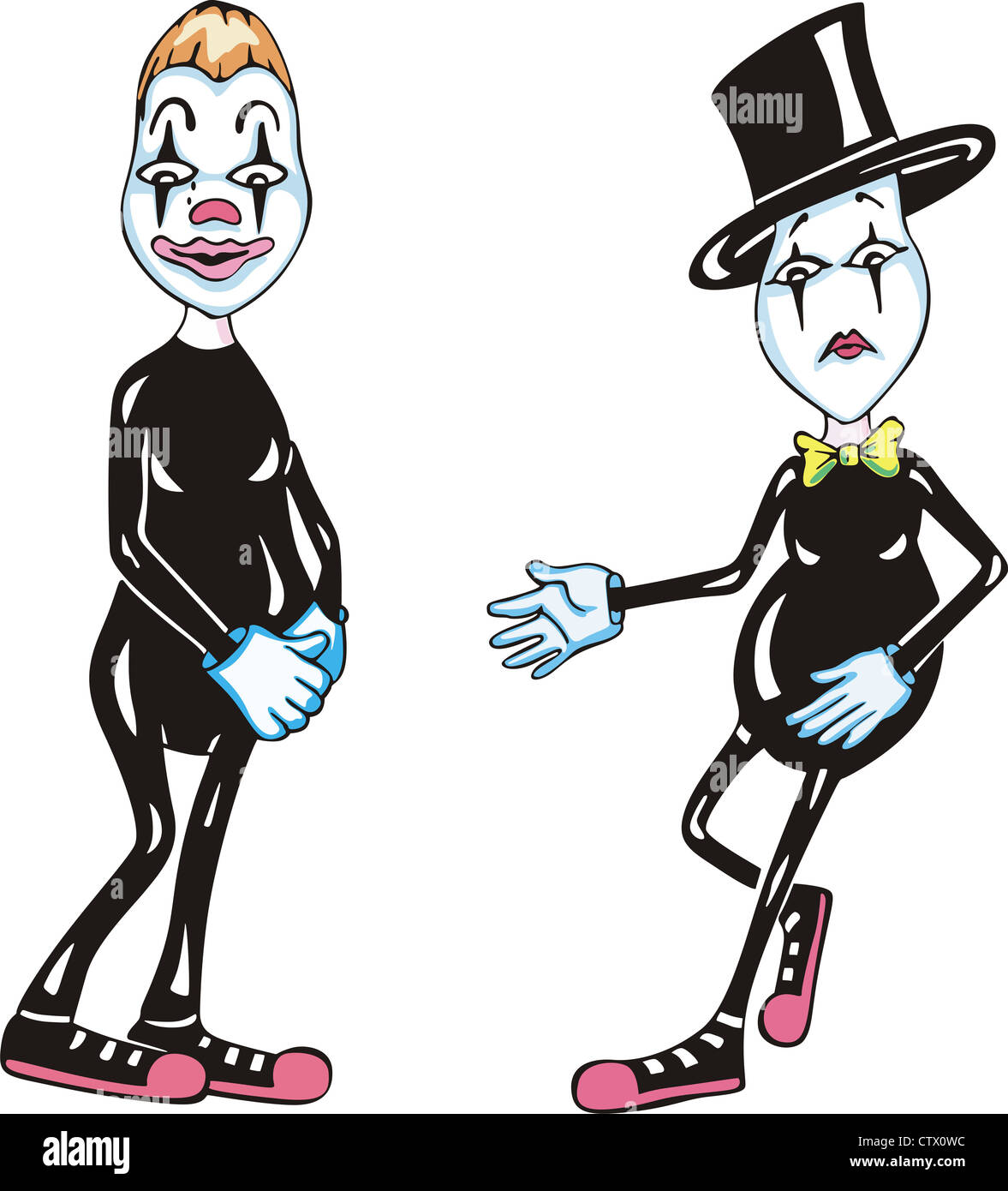 Two funny mimes. Set of color vector illustrations Stock Photo - Alamy