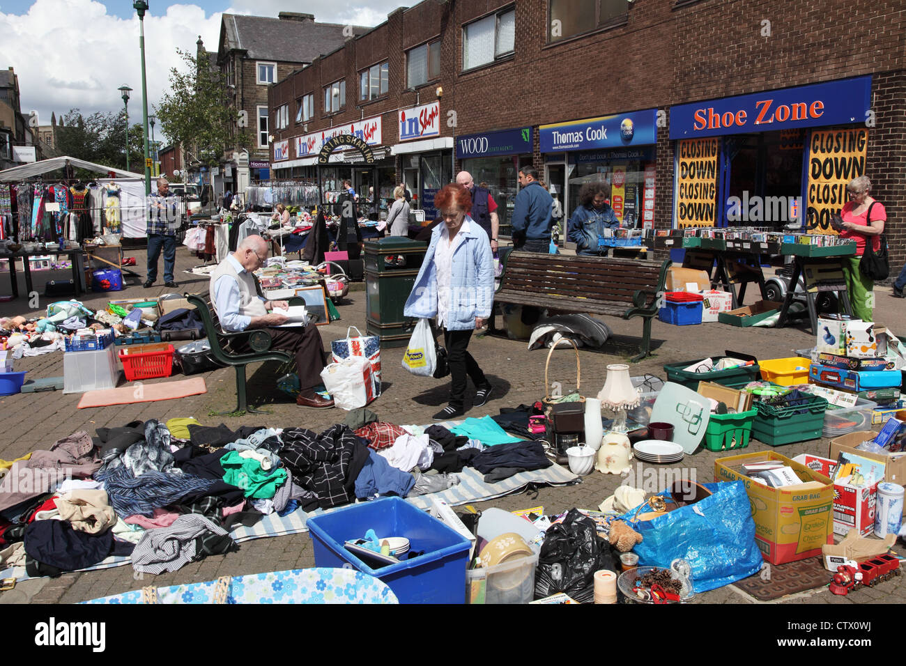 Open air flea or street market Consett, north east England, UK Stock ...