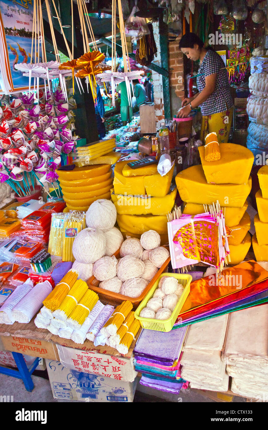A shop selling Buddhist offerings for the temples at the CENTRAL MARKET ...