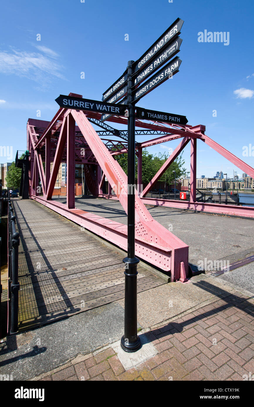 Signpost & Bascule Bridge. Rotherhithe Street, England, London, UK ...