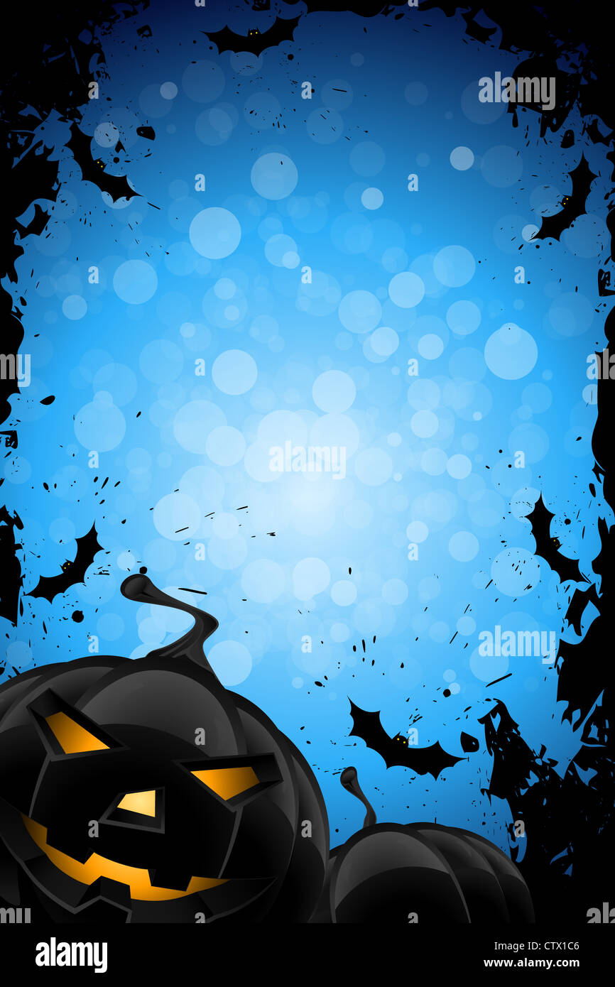 Grunge Background for Halloween Party with Pumpkins and Bats Stock ...