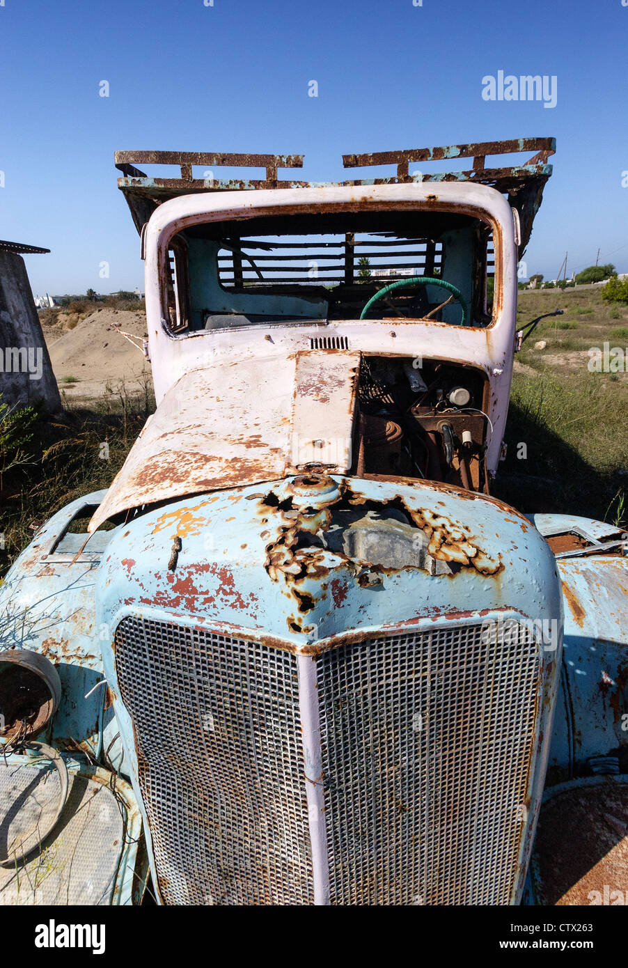 At the end of a working life, a lorry abandoned in a field, Kos, Greece ...