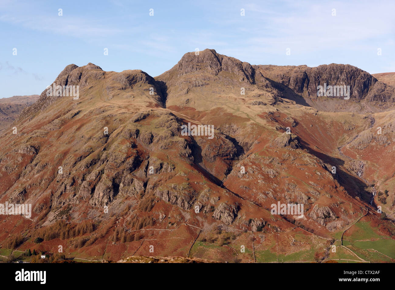 The Langdale Pikes mountains as seen from Lingmoor Fell, Great Langdale ...