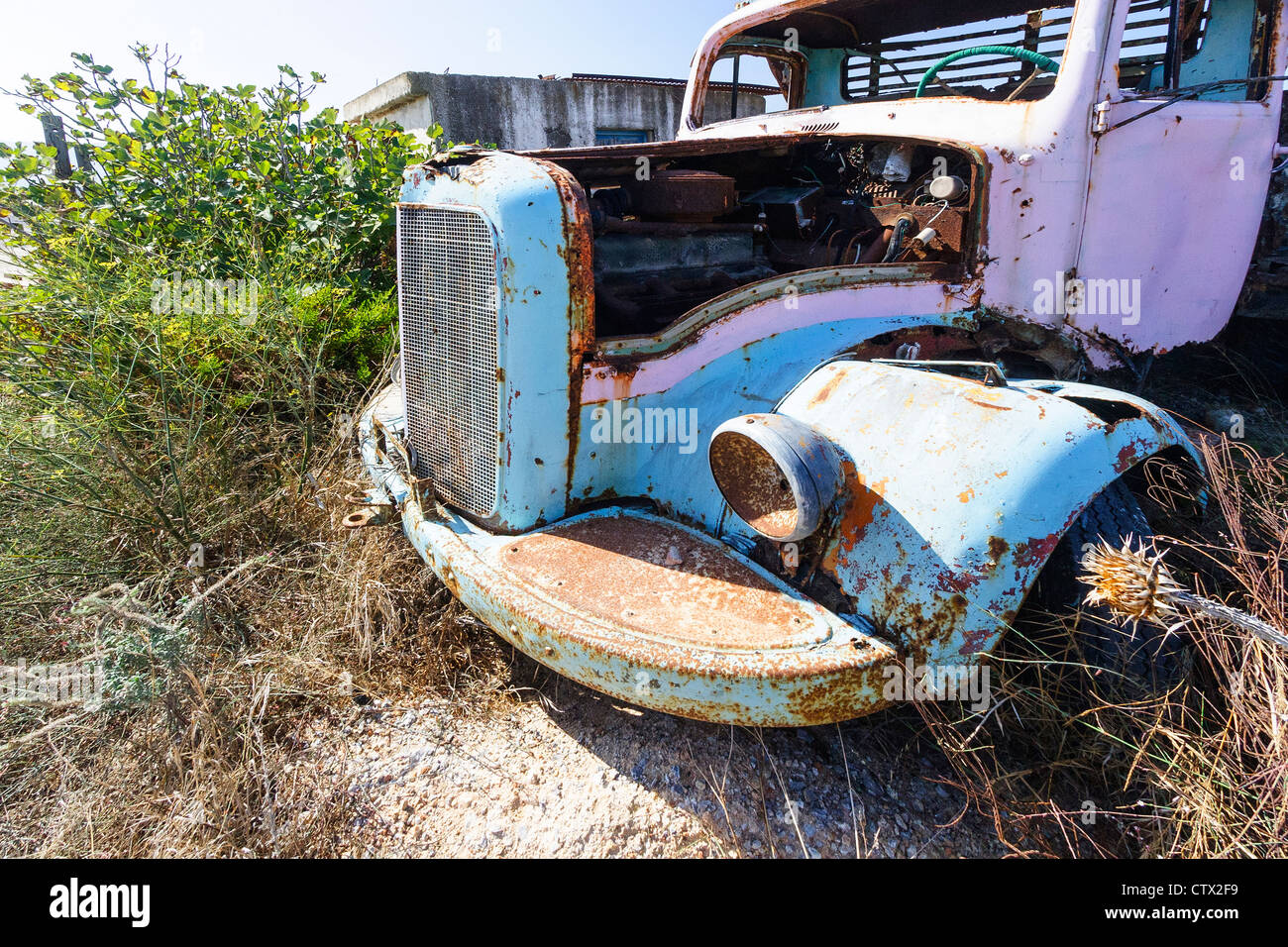 At the end of a working life, a lorry abandoned in a field, Kos, Greece ...
