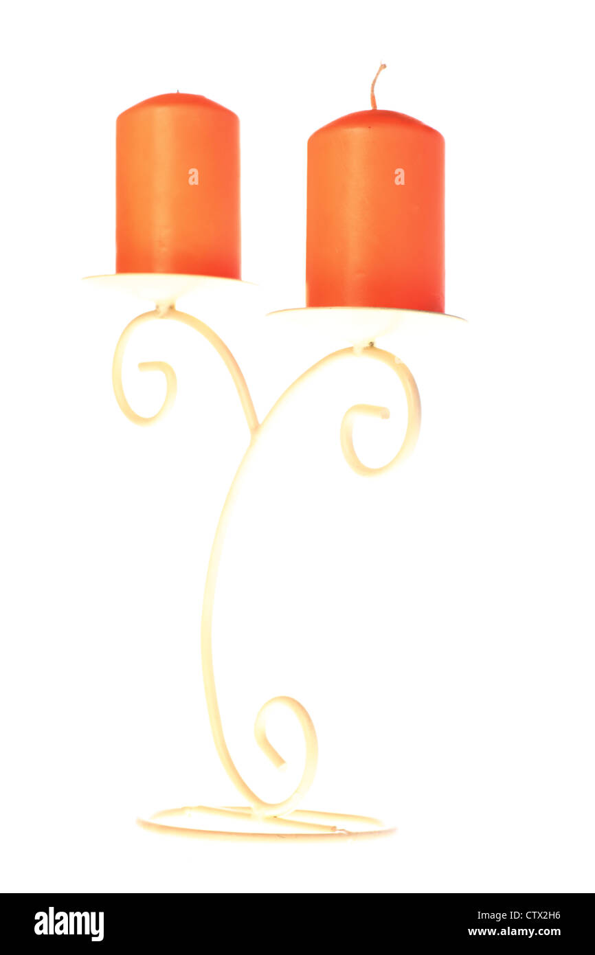Metal candlestick with two candle Stock Photo - Alamy