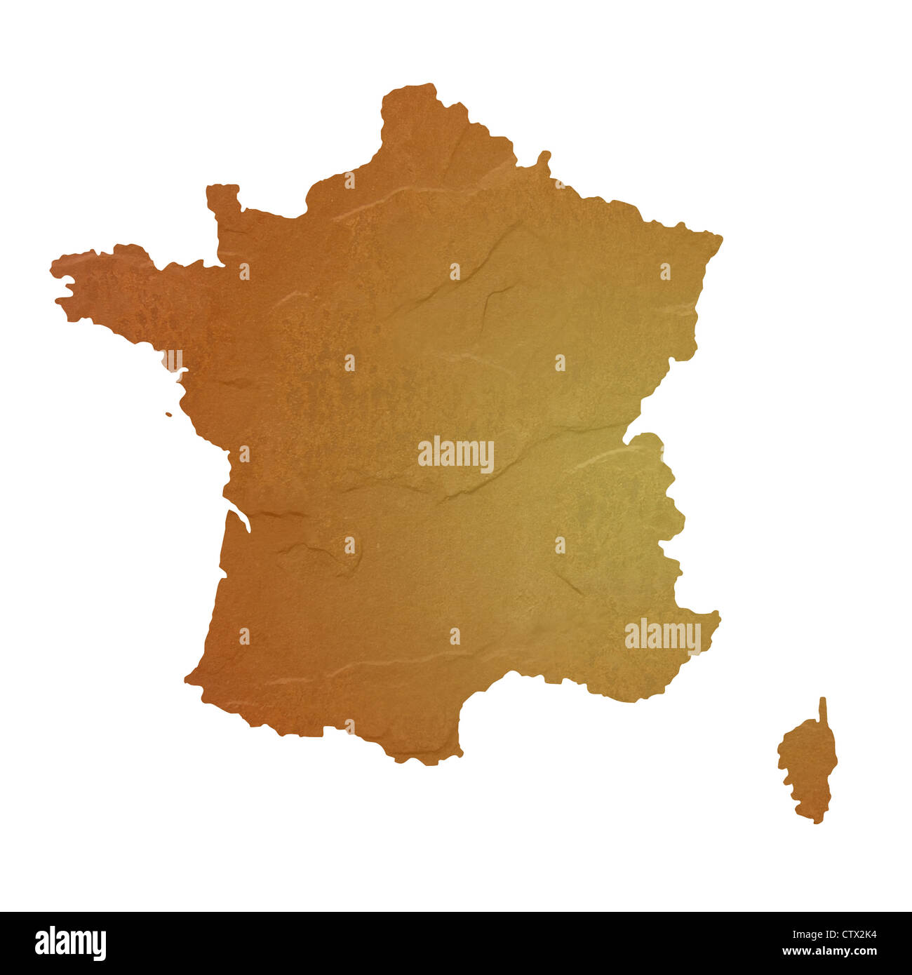 Textured map of France map with brown rock or stone texture, isolated ...