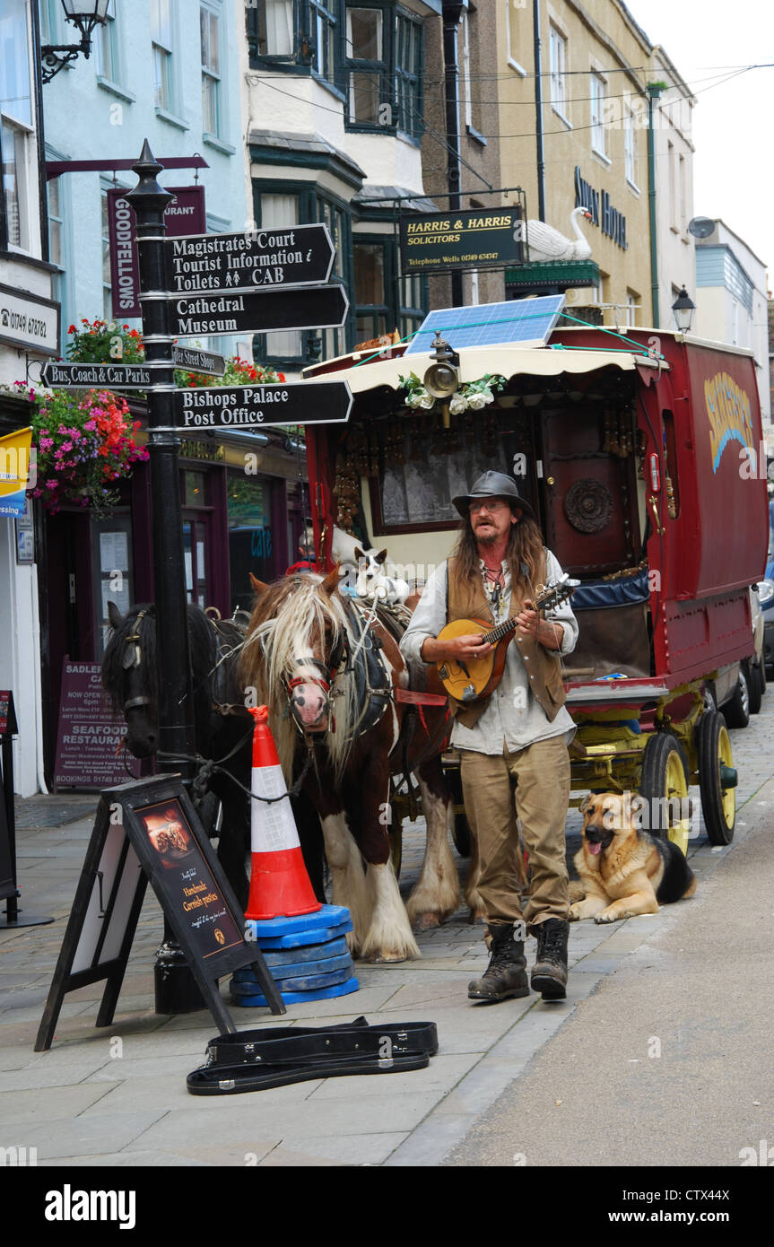 traditional travelling gypsy in Wells town center Somerset UK Stock ...