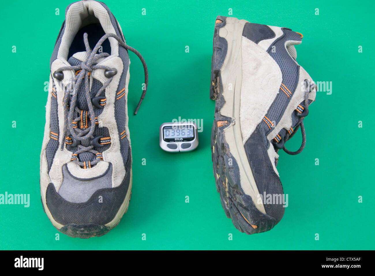 Studio Pair woman's walking shoes with stepping meter between Stock ...