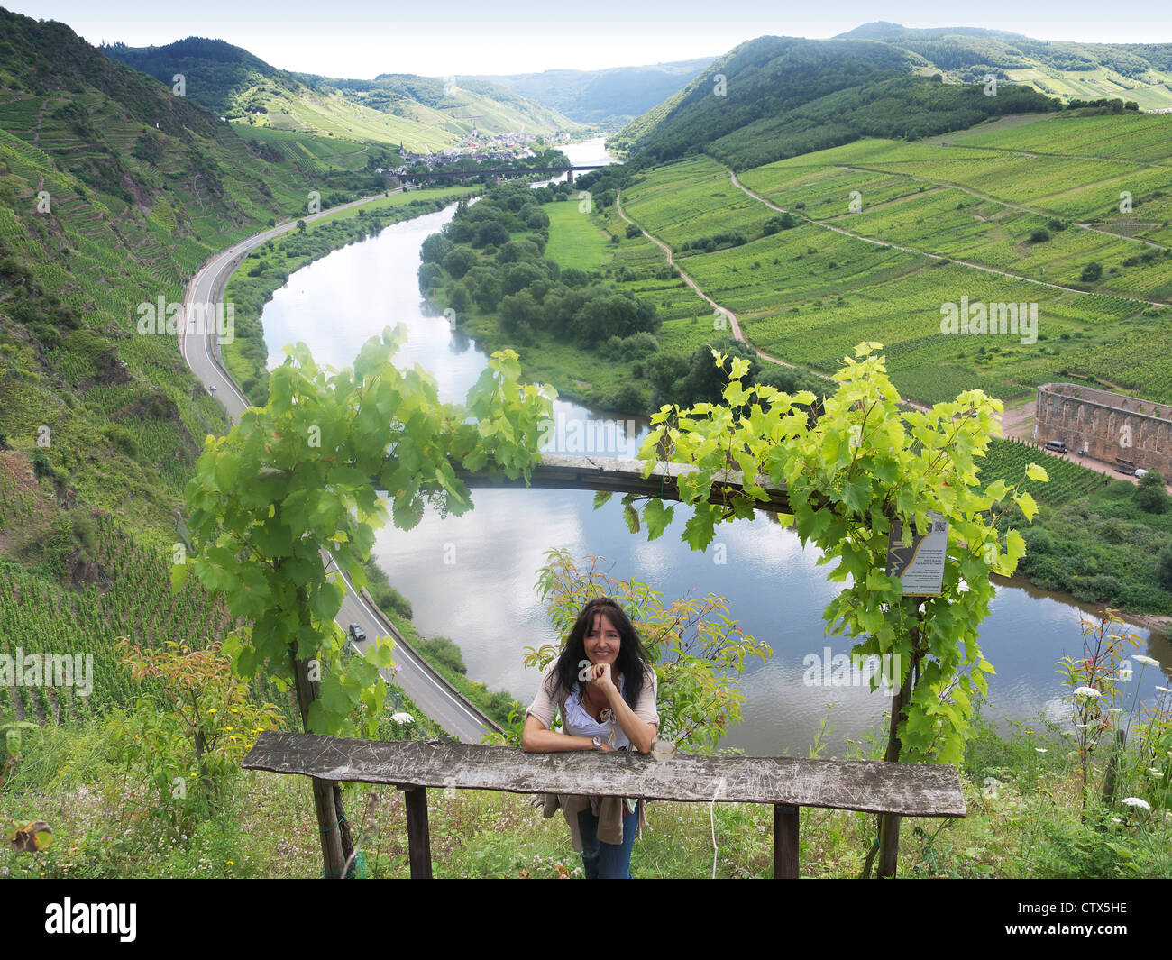 Woman resting on Calmont Klettersteig at Moselle valley,Bremm,Rhineland ...